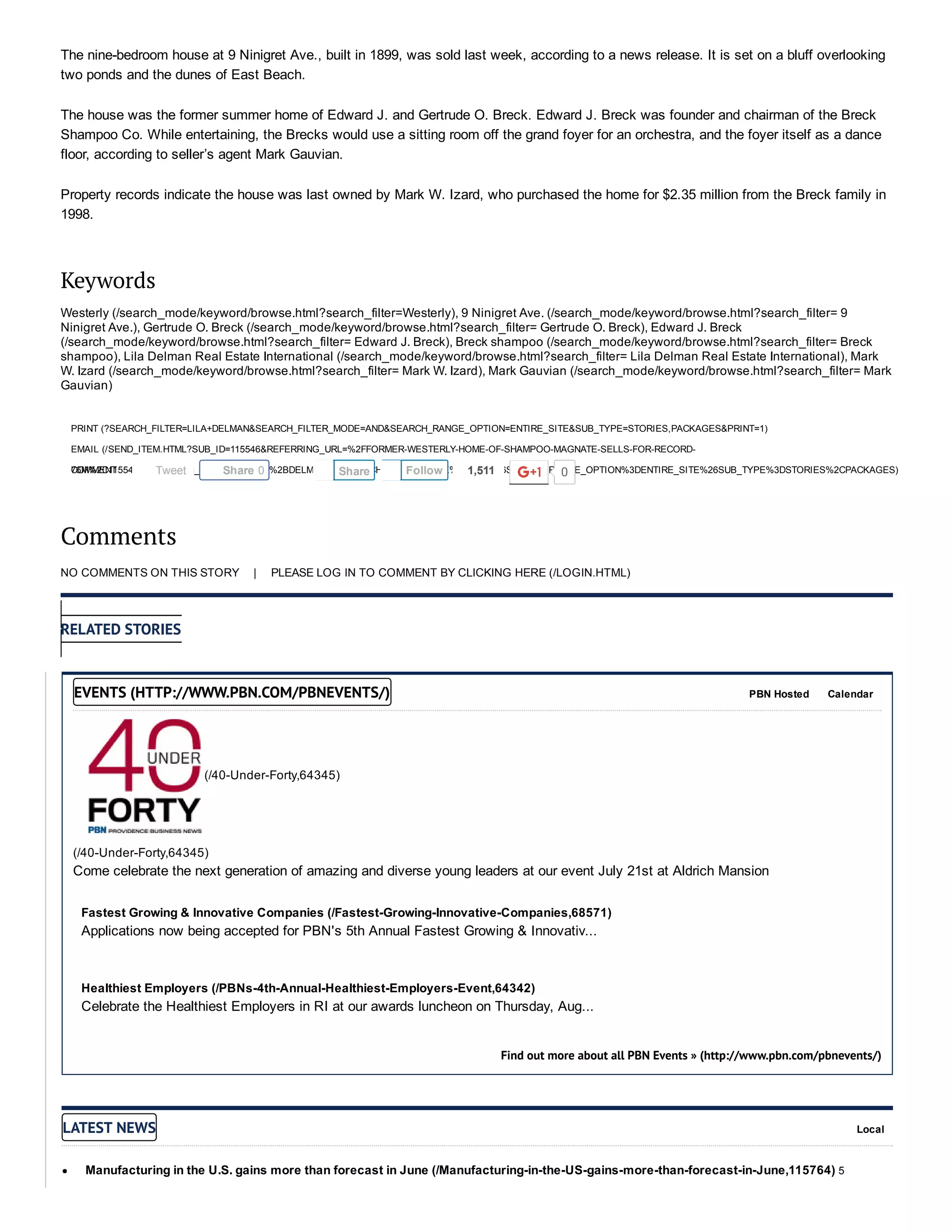 Former westerly home of shampoo magnate sells for record $7 | PDF