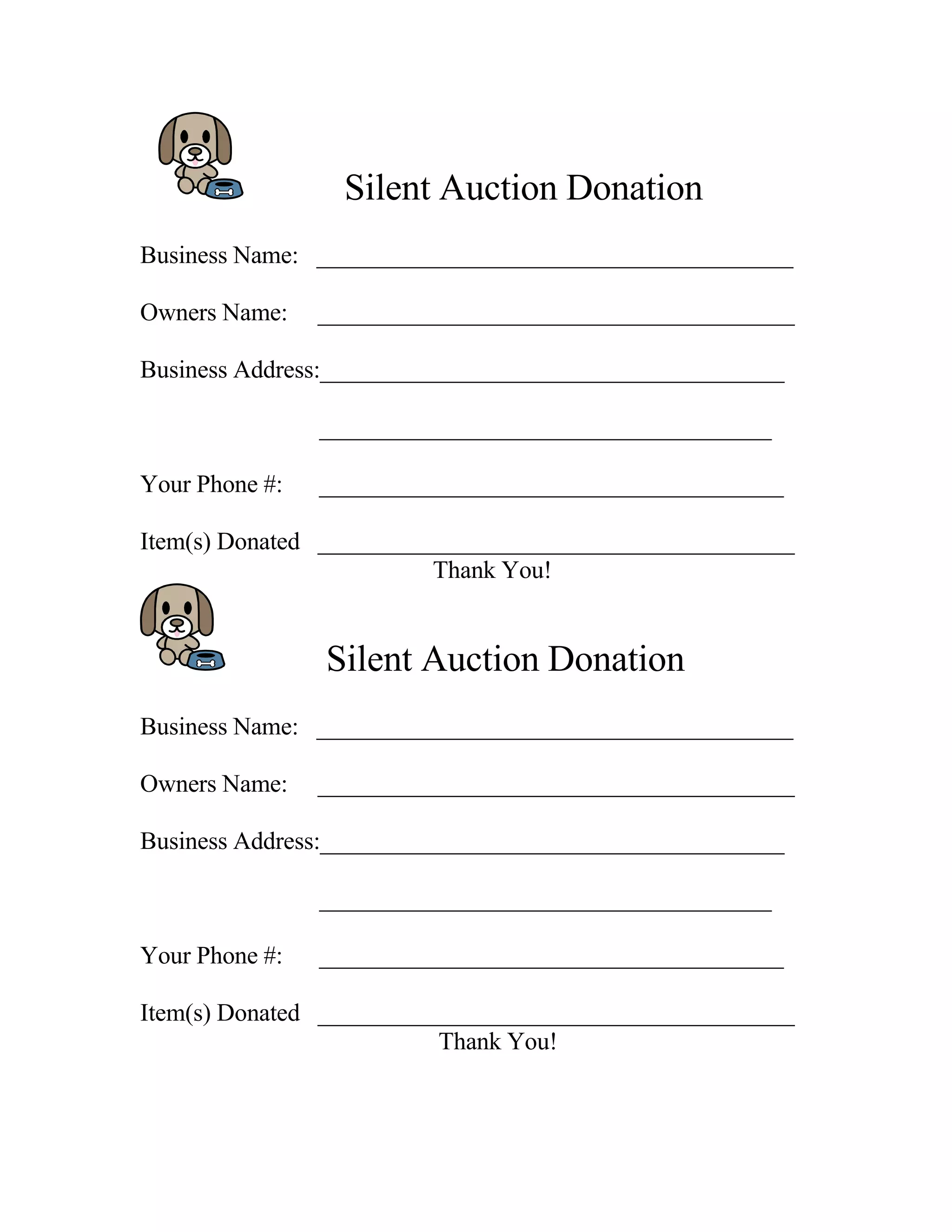 Form For 2009 Silent Auction Donation | DOC