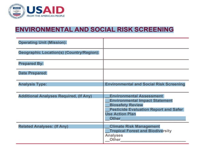 Form for Environmental and Social Screening | PPT