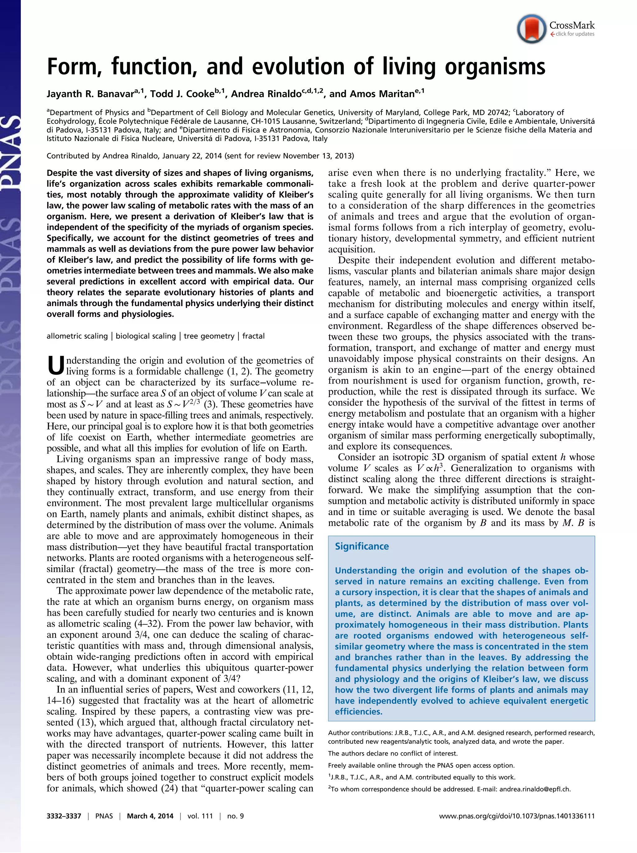 Form, function, and evolution of living organisms | PDF