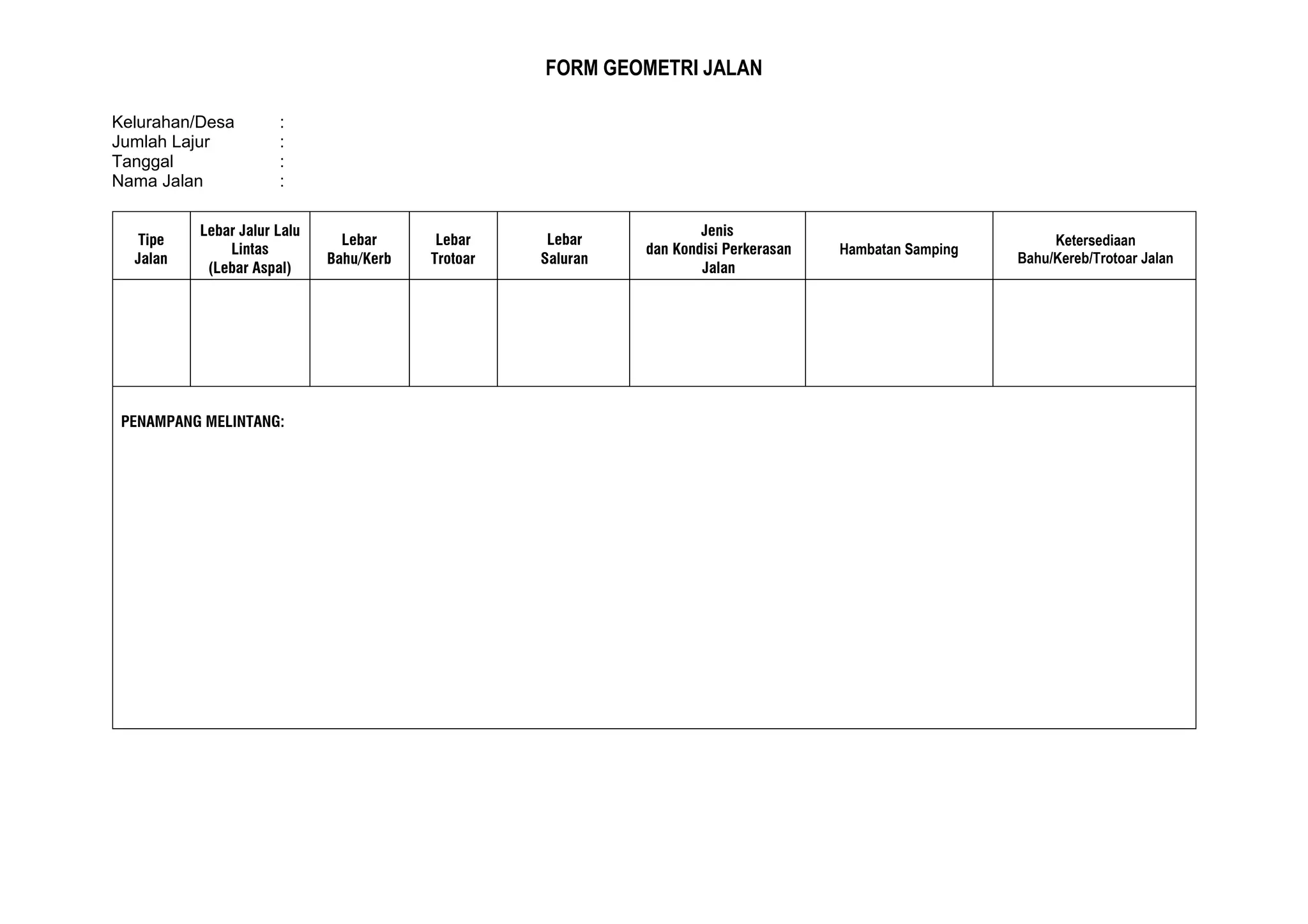 Form Geometrik Jalan untuk data dan contoh | PDF