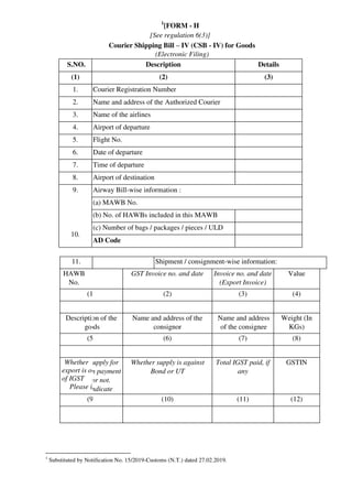 FORM H for sb four for courier of goods to | PDF