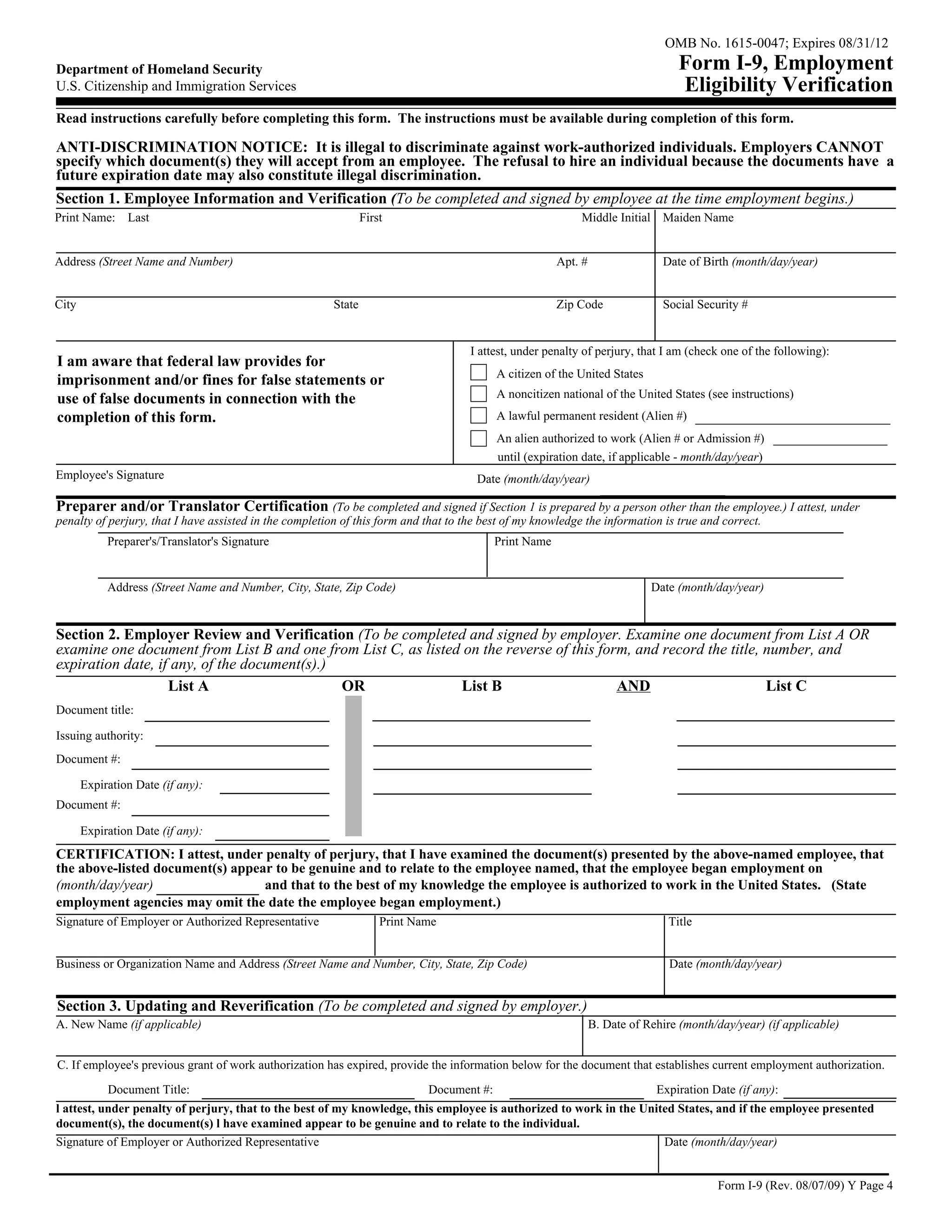 Form i 9-2010 | PDF