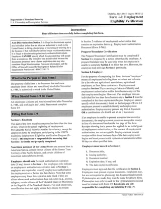 Form I 9 Employment Eligibility Verification Form | PDF