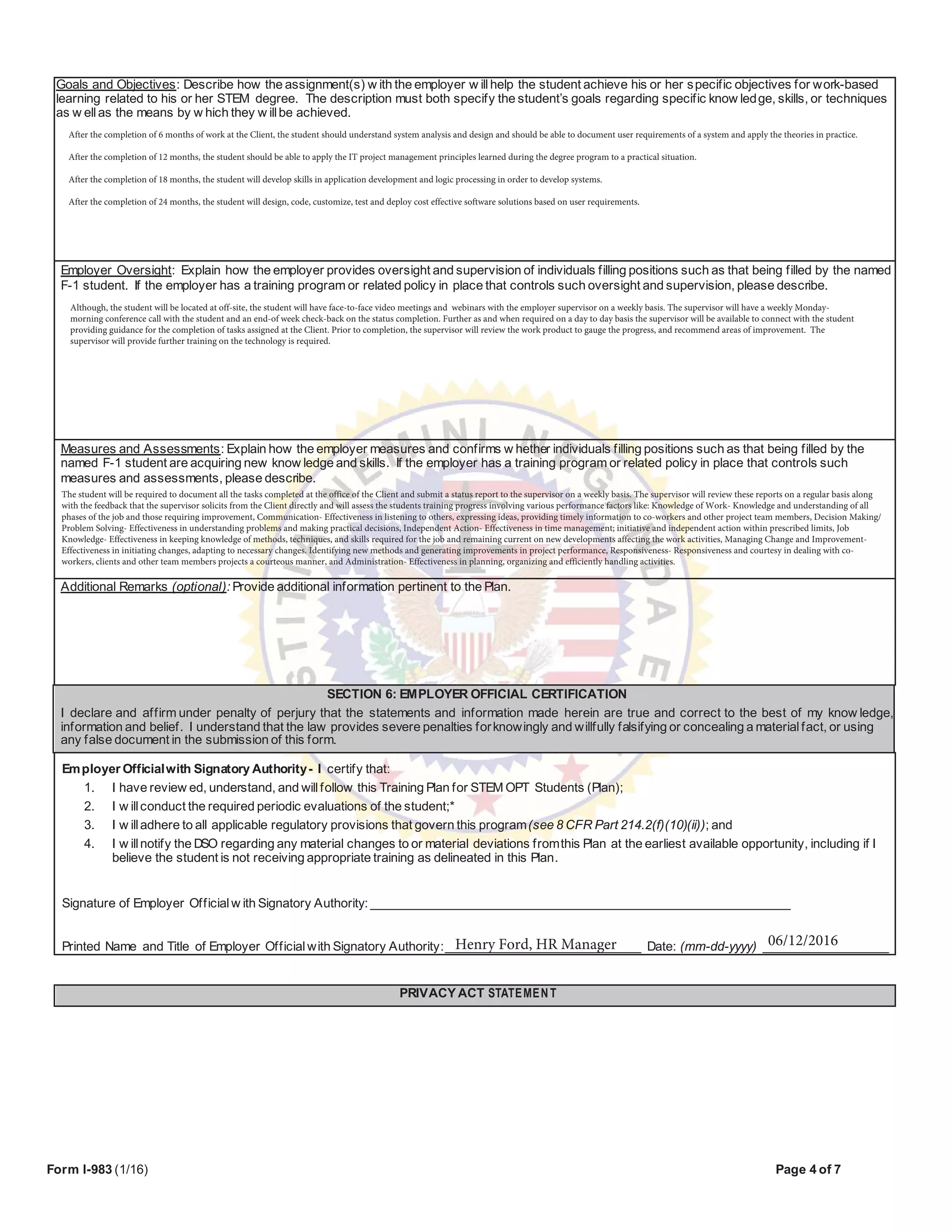 Form i 983 sample | PDF