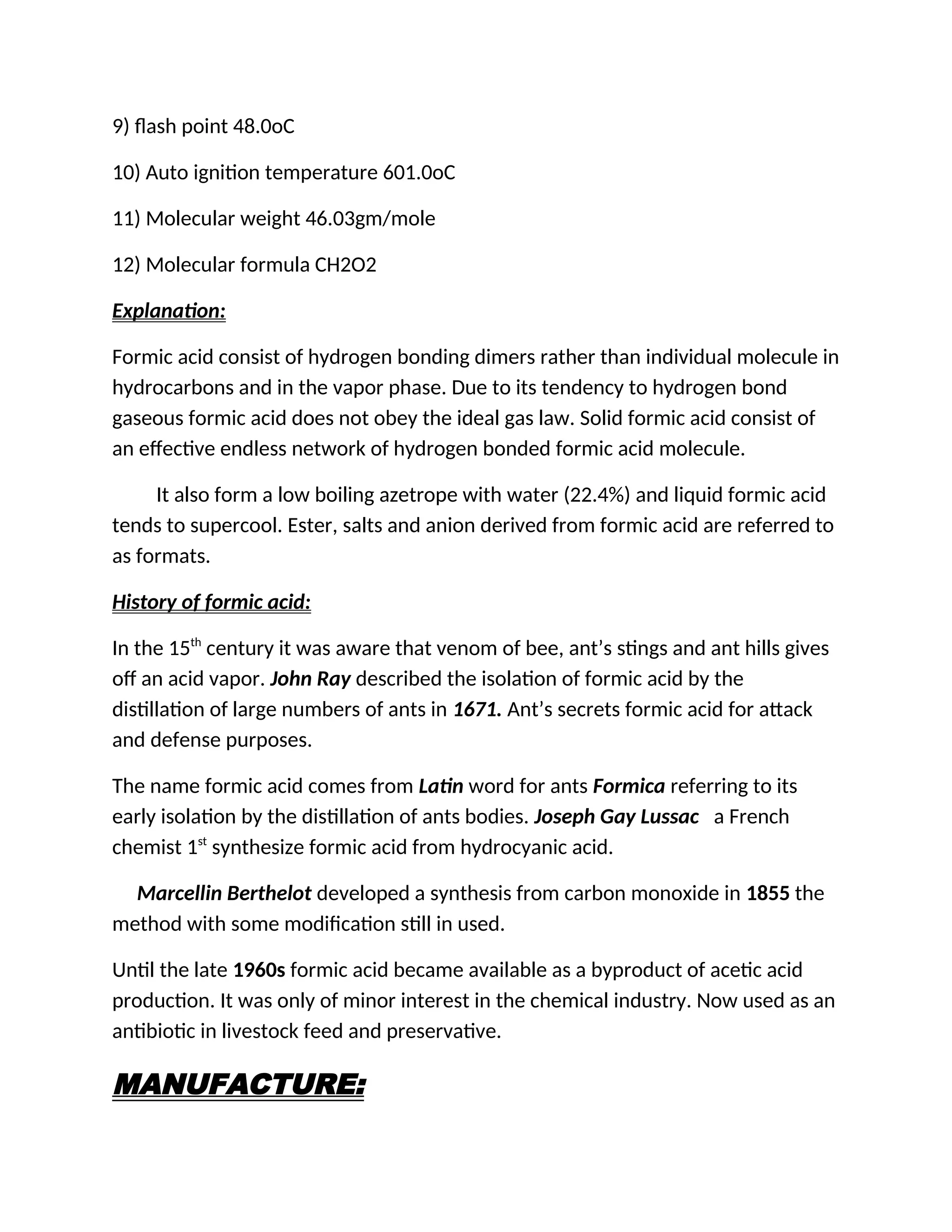 Formic acid the simplest carboxylic acid. | DOCX