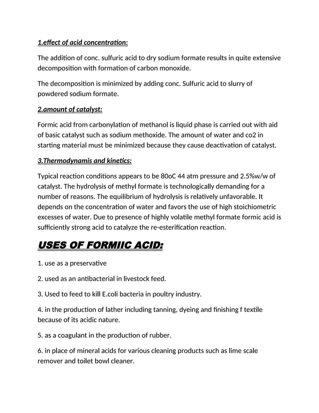 Formic acid the simplest carboxylic acid. | DOCX | Chemistry | Science