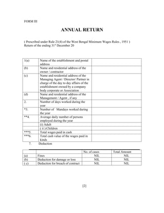 Form iii( annual return ) mw act | DOC