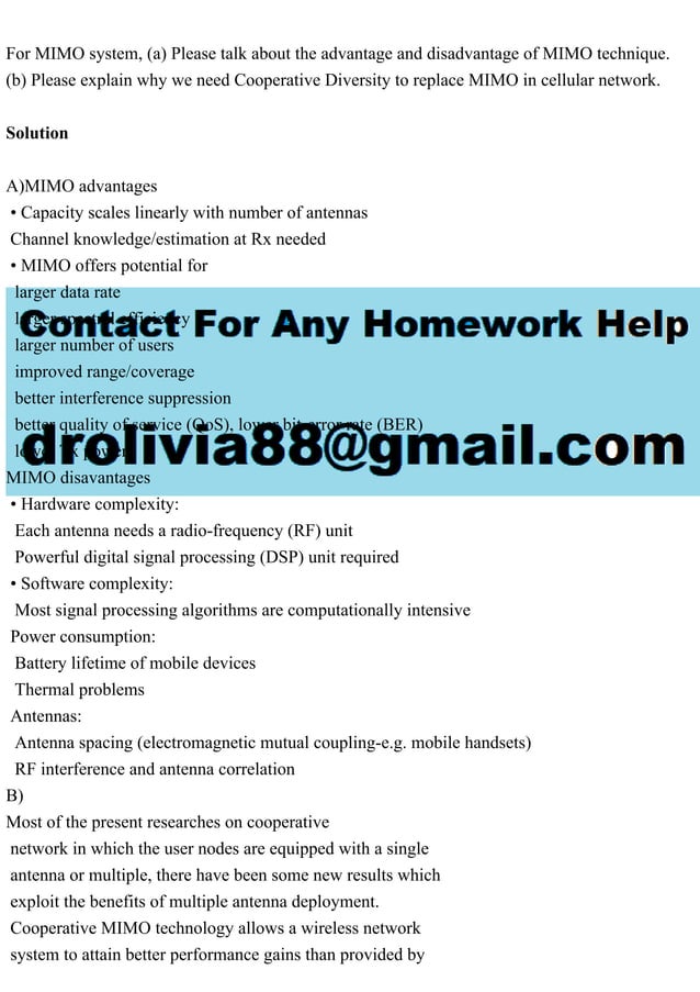 For MIMO system, (a) Please talk about the advantage and disadvantag.pdf