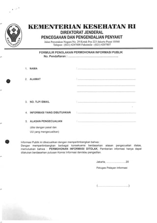 Form Permohonan Informasi Dumas Ditjen P2P | PDF