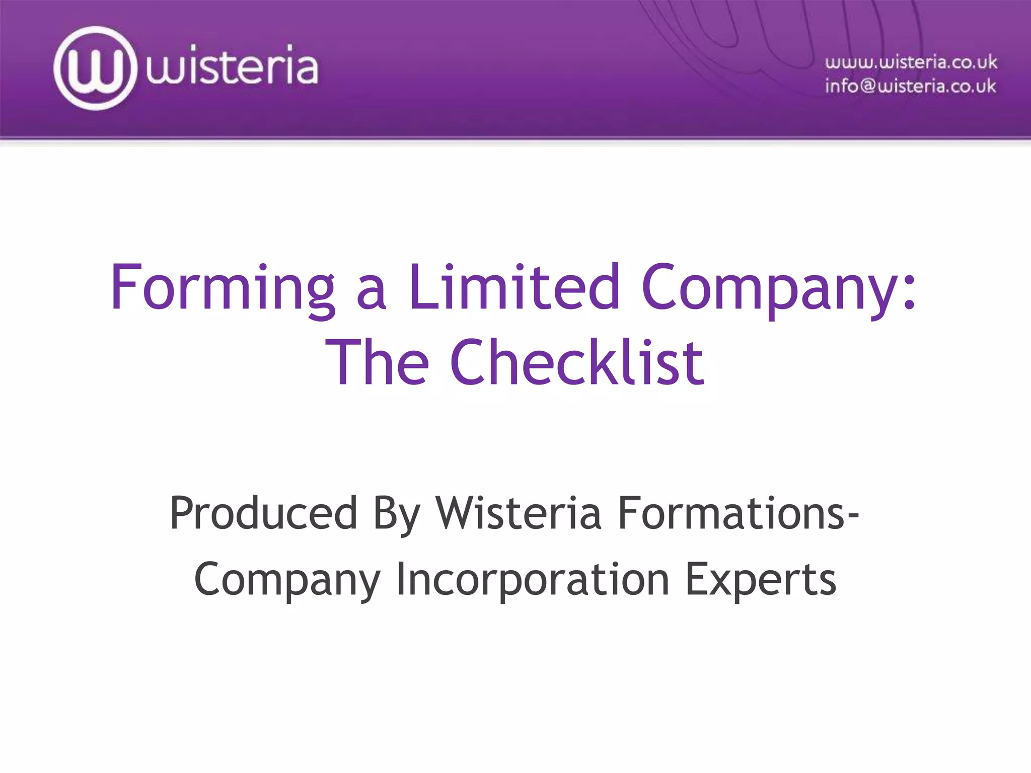 Forming A Limited Company - The Checklist | PPTX
