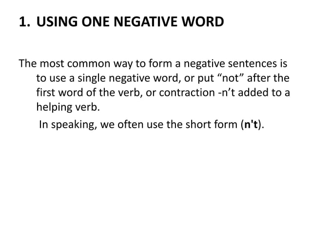 Forming negative sentences correctly | PPTX