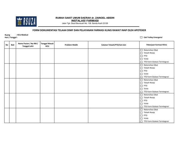 Form Kepatuhan Telaah DIMF Rumah Sakit ZA | PDF