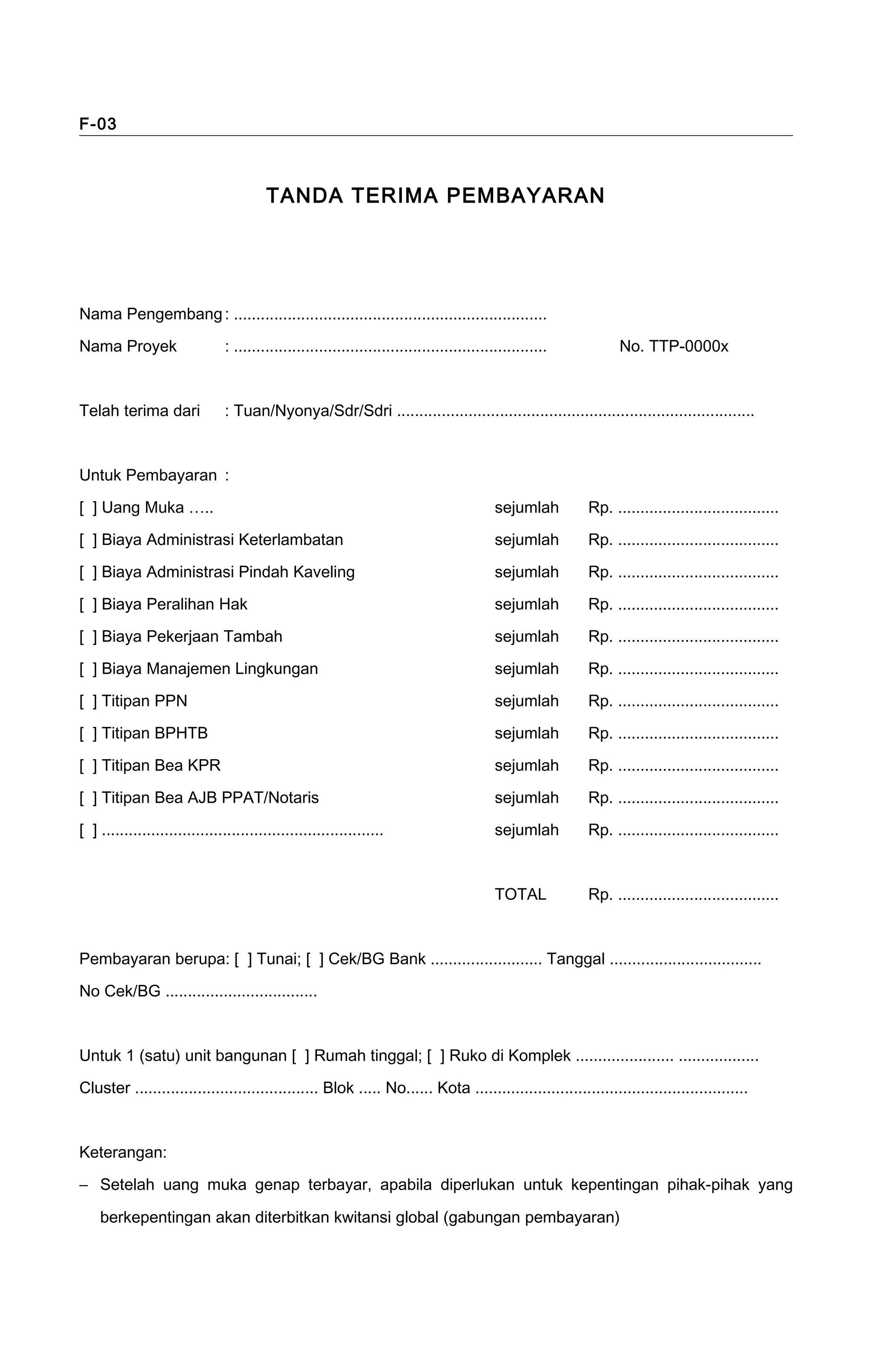 Form keu03 (tanda terima pembayaran) | DOC