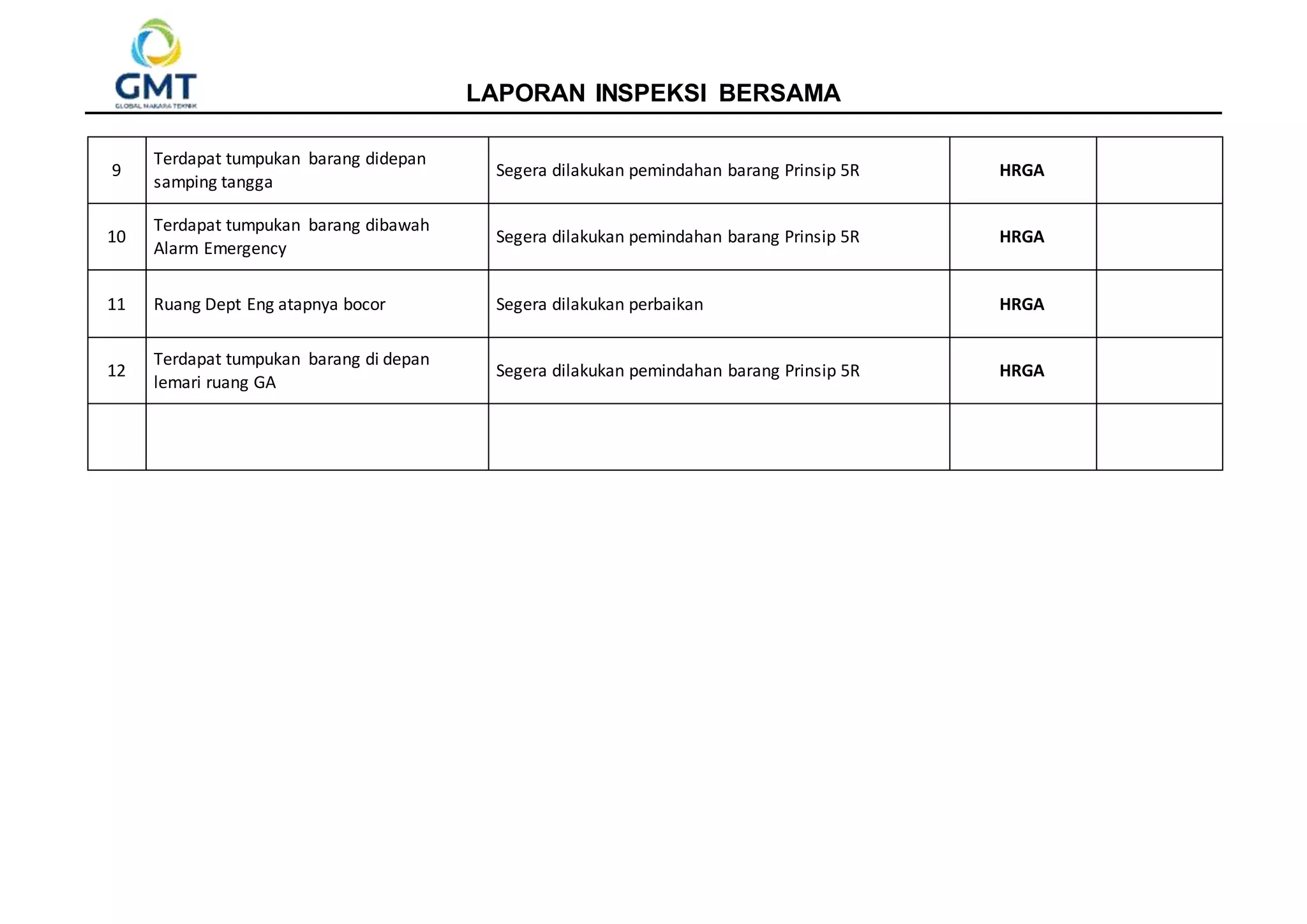 Form laporan inspeksi bersama | DOCX