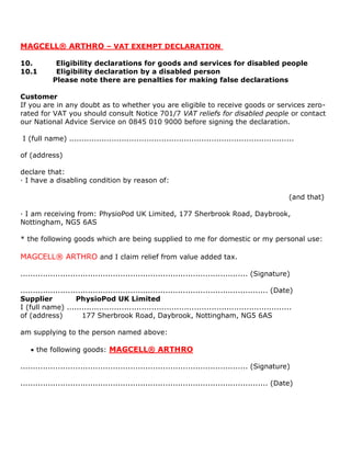 Magcell Arthro Vat Exemption | PDF | Physical Therapy | Wellness