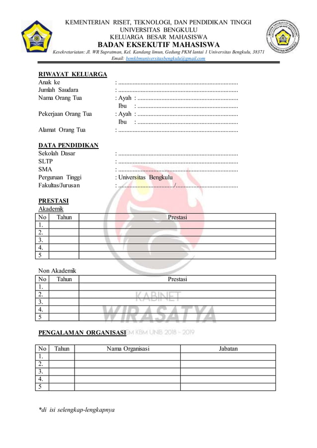Form Mahasiswa Universitas Bengkulu Angkatan 2018 Fix (2) | PDF