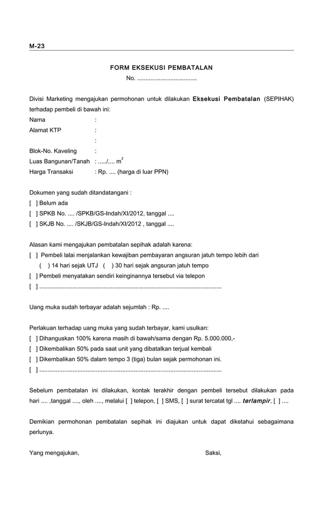 Form mkt23 (eksekusi pembatalan) | DOC