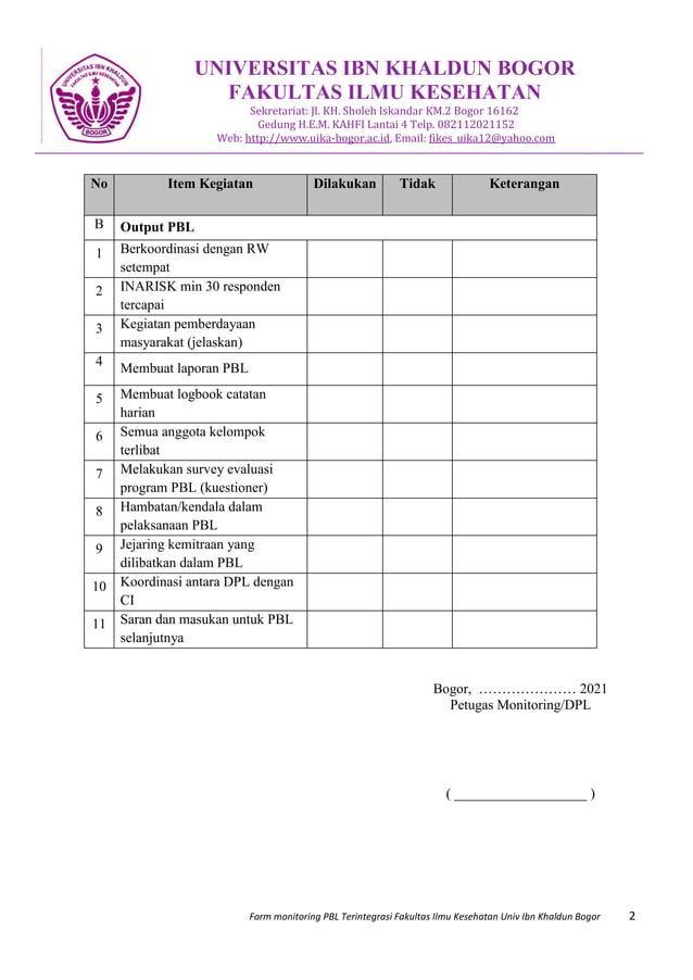 Form monev dosen pbl 2021 | PDF