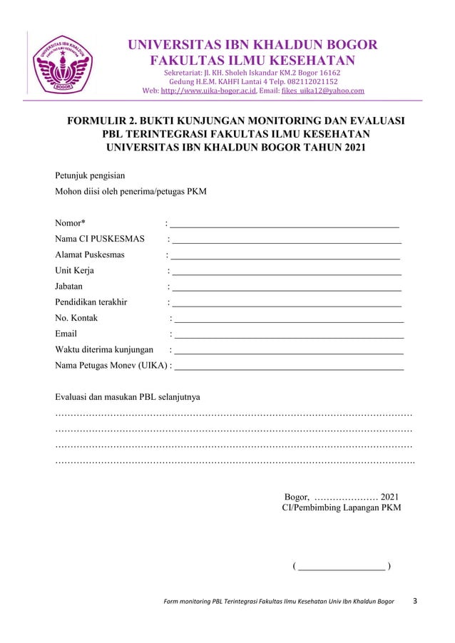 Form monev dosen pbl 2021 | PDF