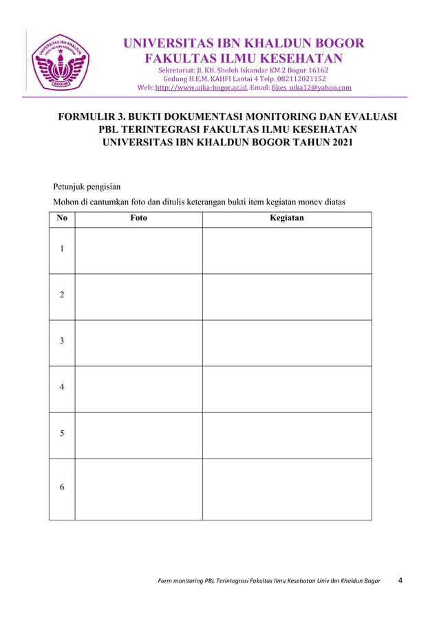 Form monev dosen pbl 2021 | PDF