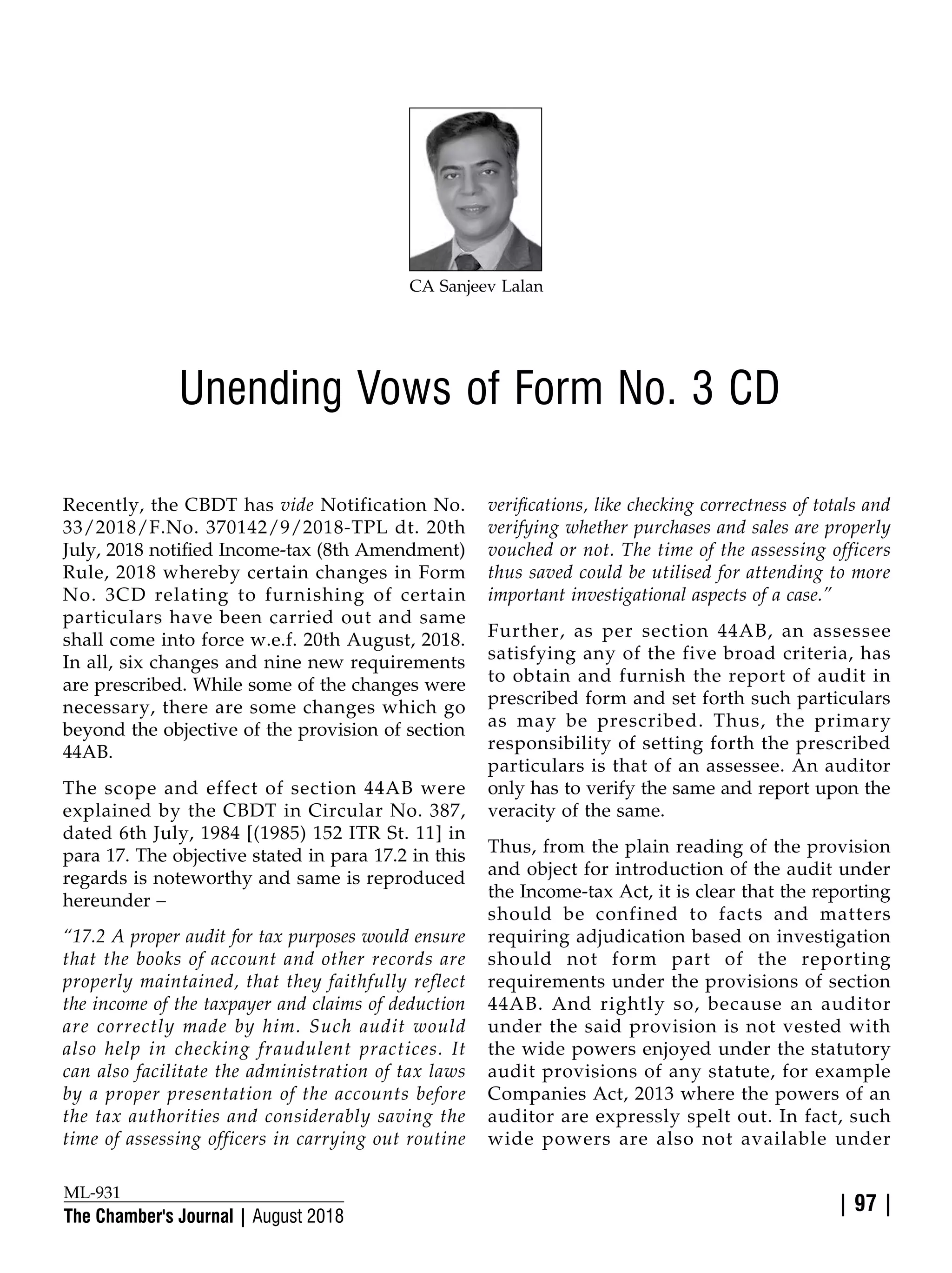 Form no 3 cd sanjeev lalan 23-8-2018 | PDF