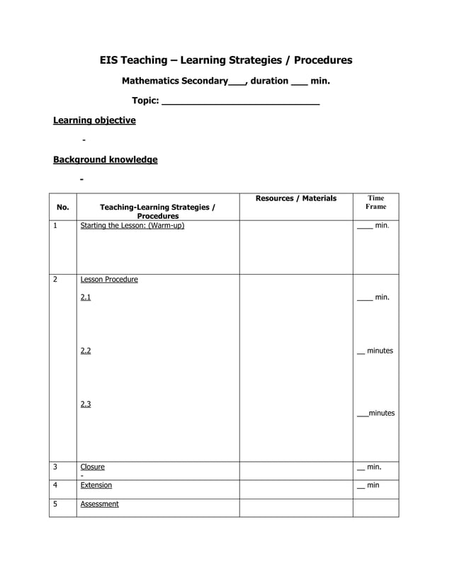 Form of eis lesson procedure | PDF