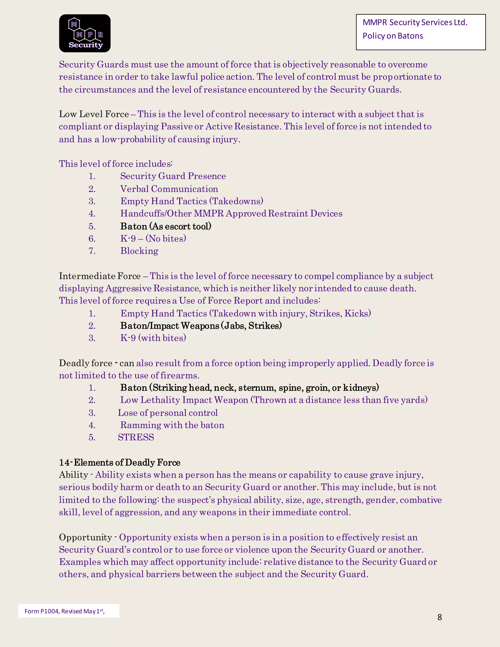 Form p1004 policy on baton | DOCX