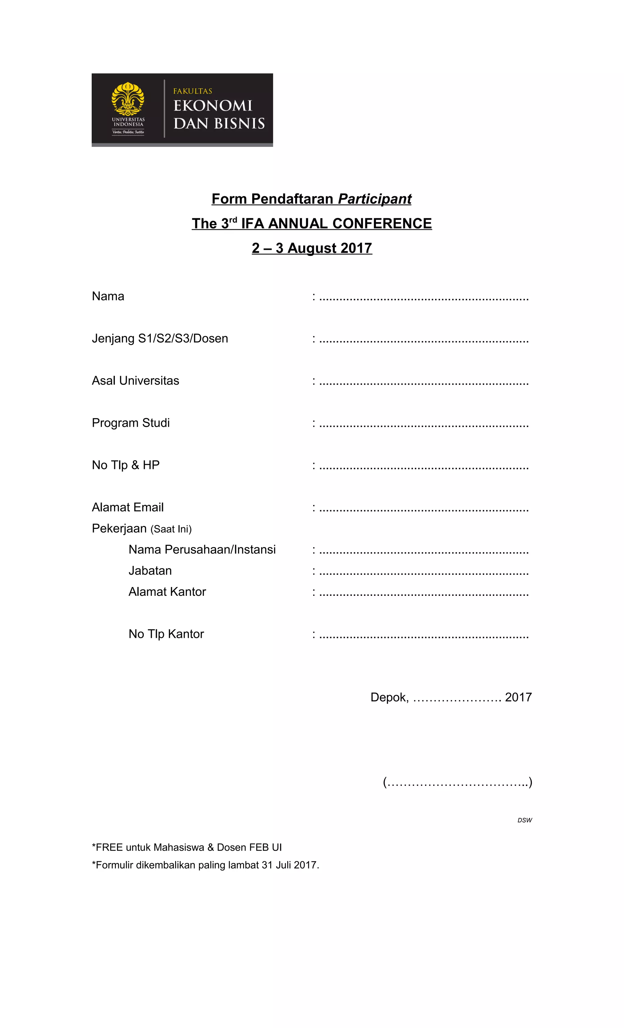 Form pendaftaran participant | PDF