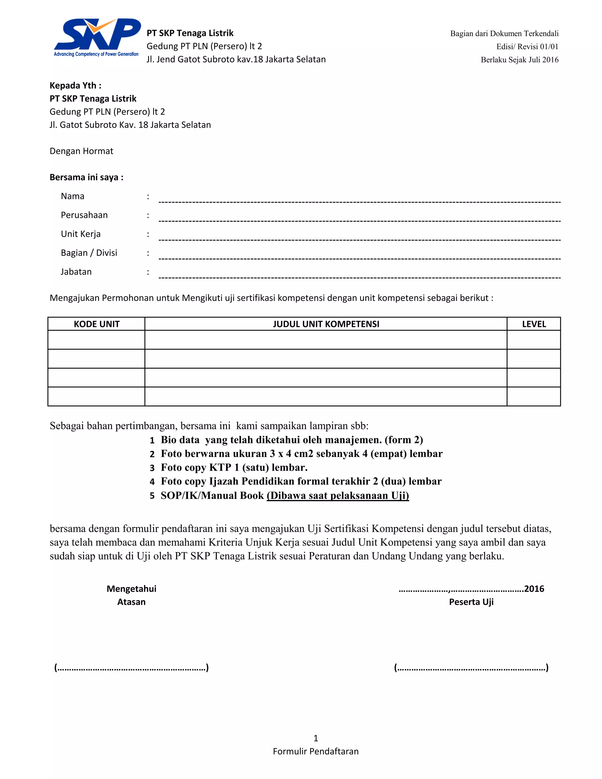 Form pendaftaran uji baru | PDF