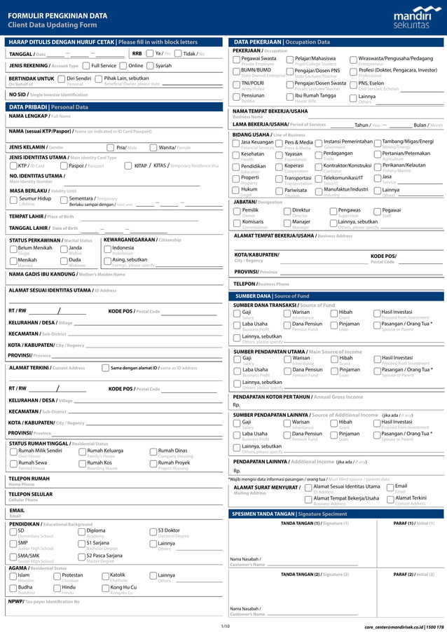 Contoh Form pengkinian data lengkap perorangan (Persyaratan untuk ...