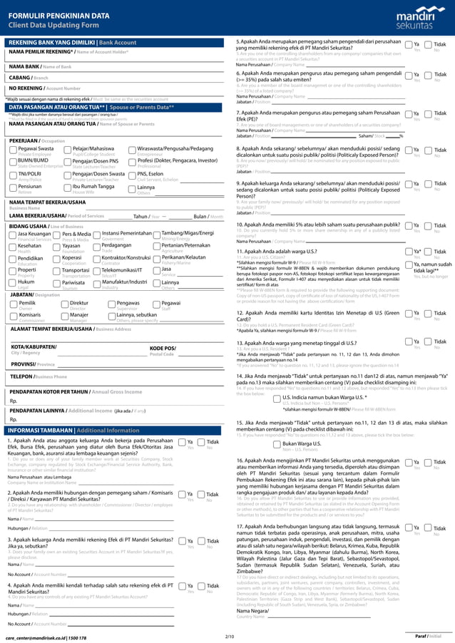 Contoh Form pengkinian data lengkap perorangan (Persyaratan untuk ...