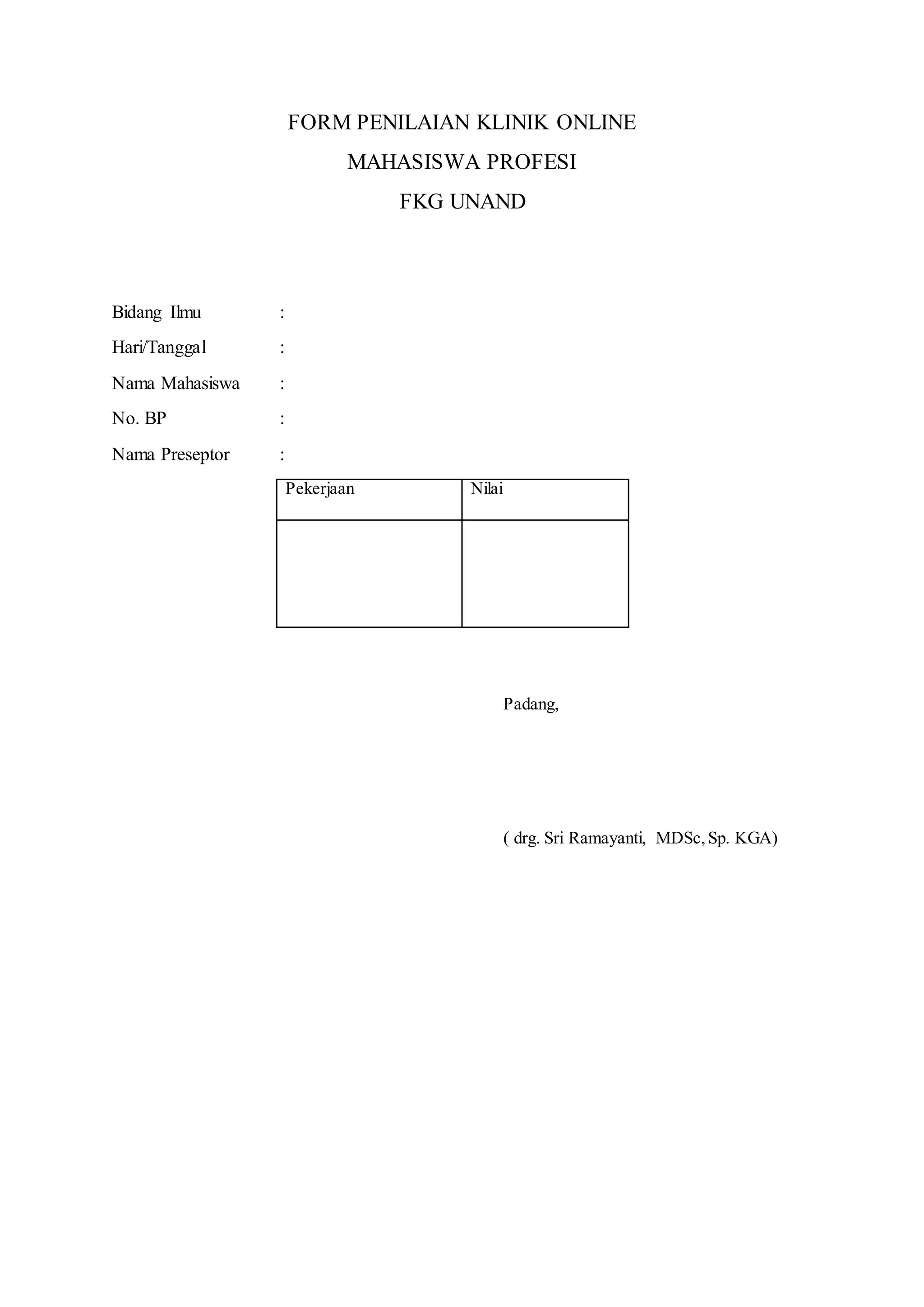 Form penilaian klinik online | PDF