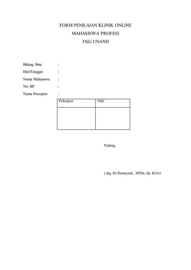 Form penilaian klinik online | PDF