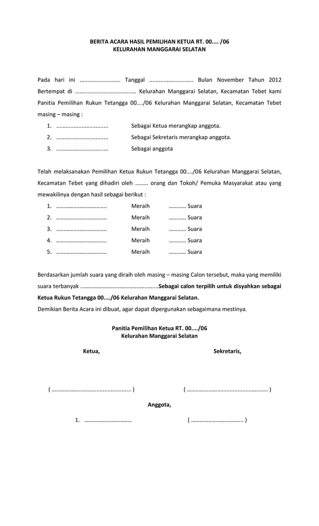 FORM PEMILIHAN KETUA RT | PDF