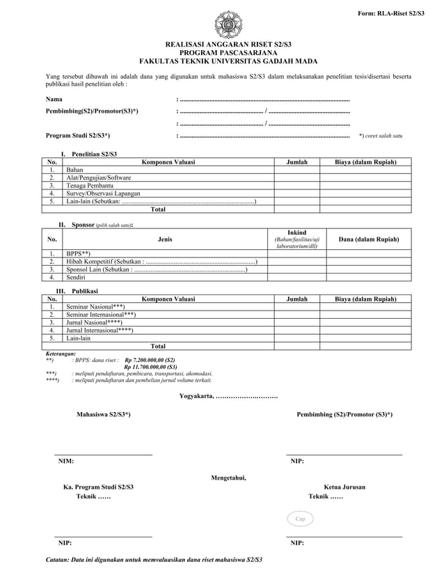 Form rca rla riset s2-s3 | PDF