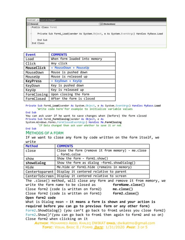 Forms visual Basic .net