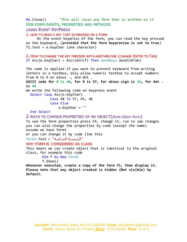 Forms visual Basic .net