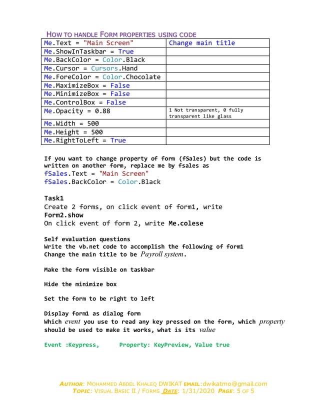 Forms visual Basic .net
