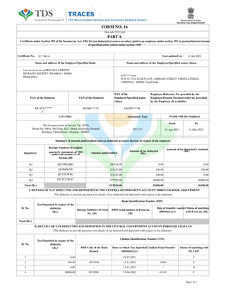 TAX DEDUCTED AT SOURCE(TDS) SALARY FORM 16 | PDF