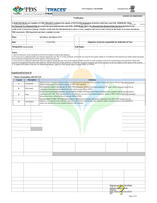 TAX DEDUCTED AT SOURCE(TDS) SALARY FORM 16 | PDF