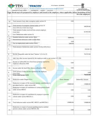 TAX DEDUCTED AT SOURCE(TDS) SALARY FORM 16 | PDF
