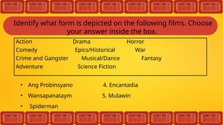 formsandconventionsoffilm grade 6 powerpoint presentation | PPTX