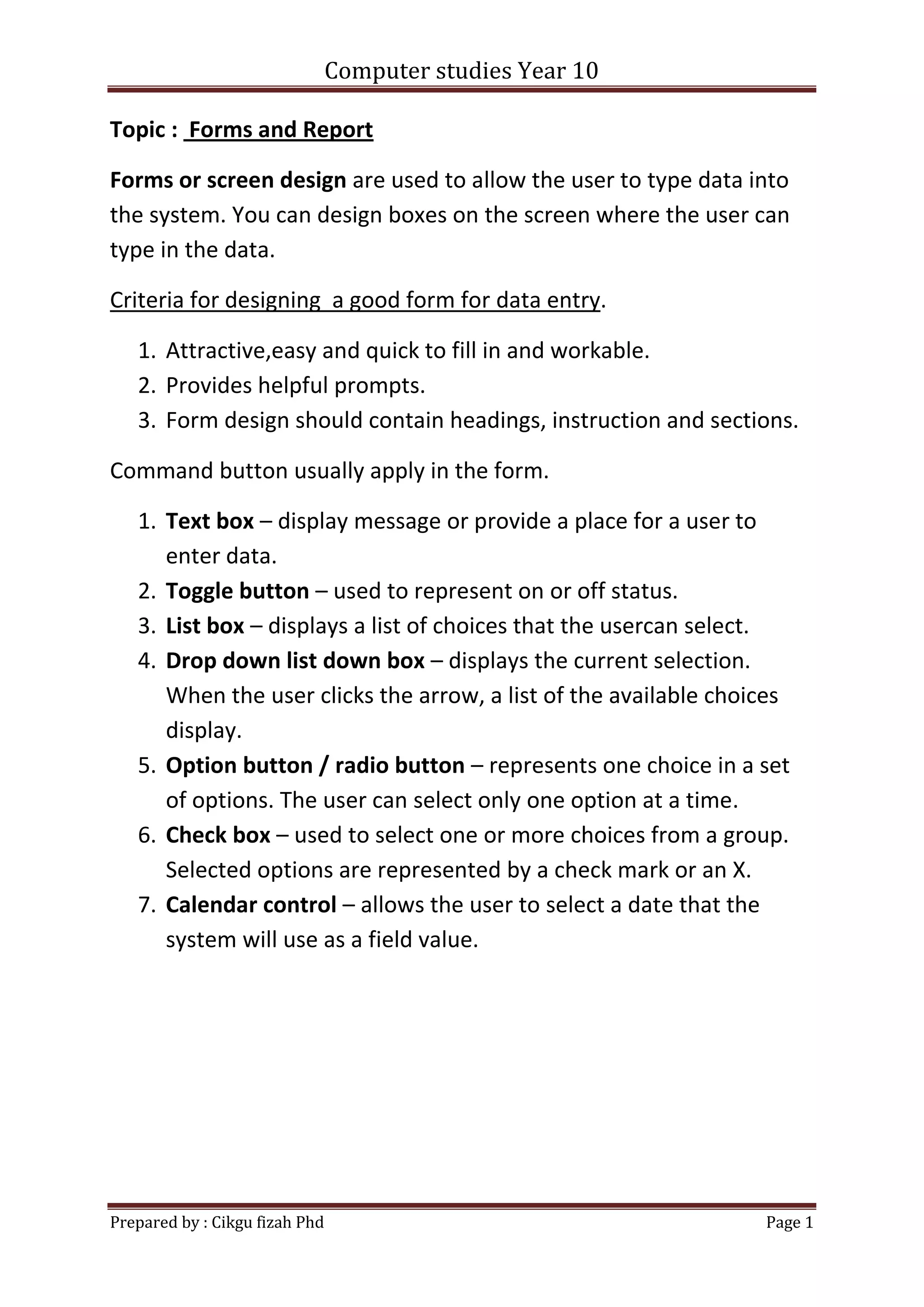 Forms and report | DOCX