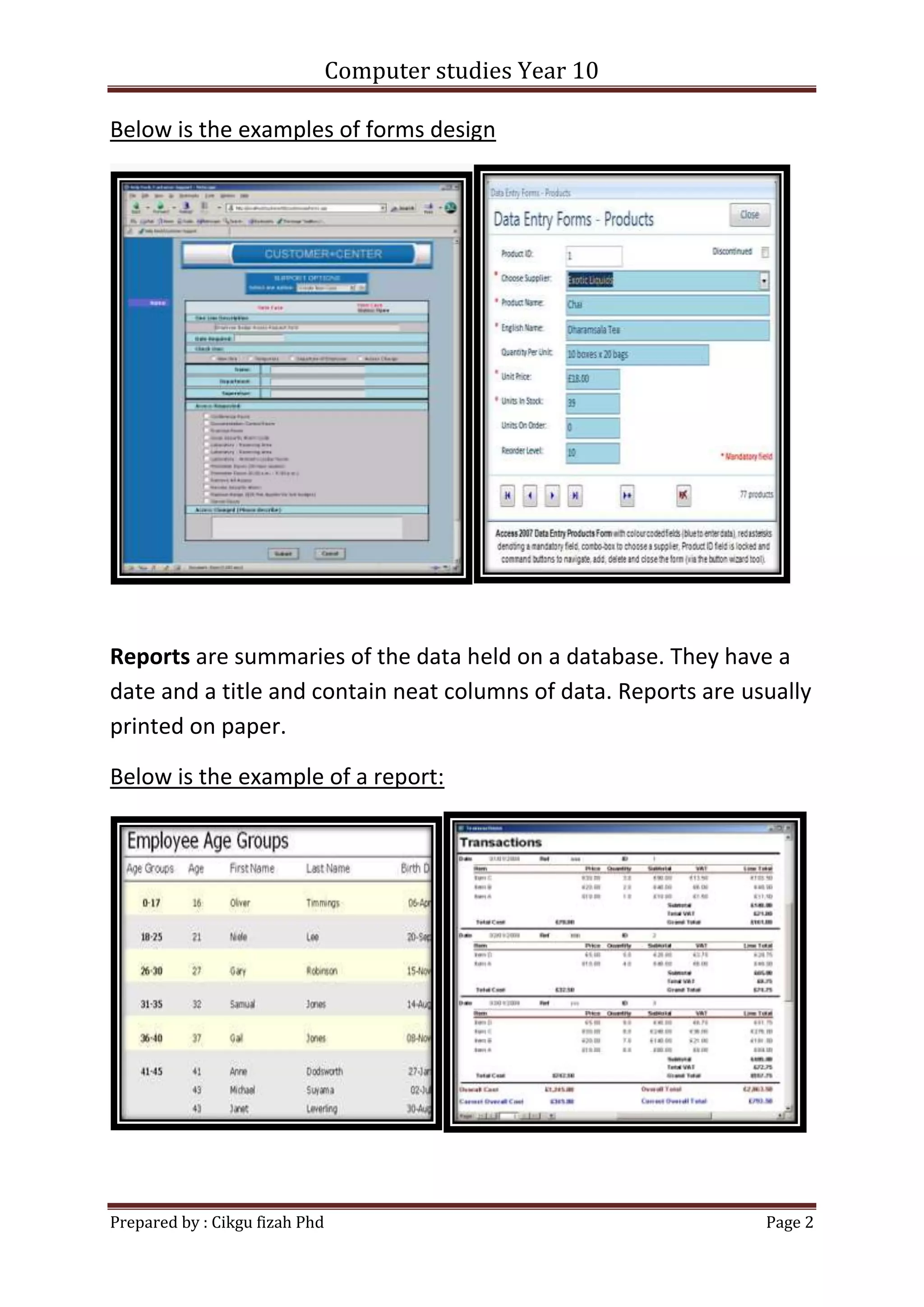 Forms and report | DOCX | Computing | Technology & Computing