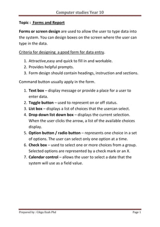 Forms and report | DOCX | Computing | Technology & Computing