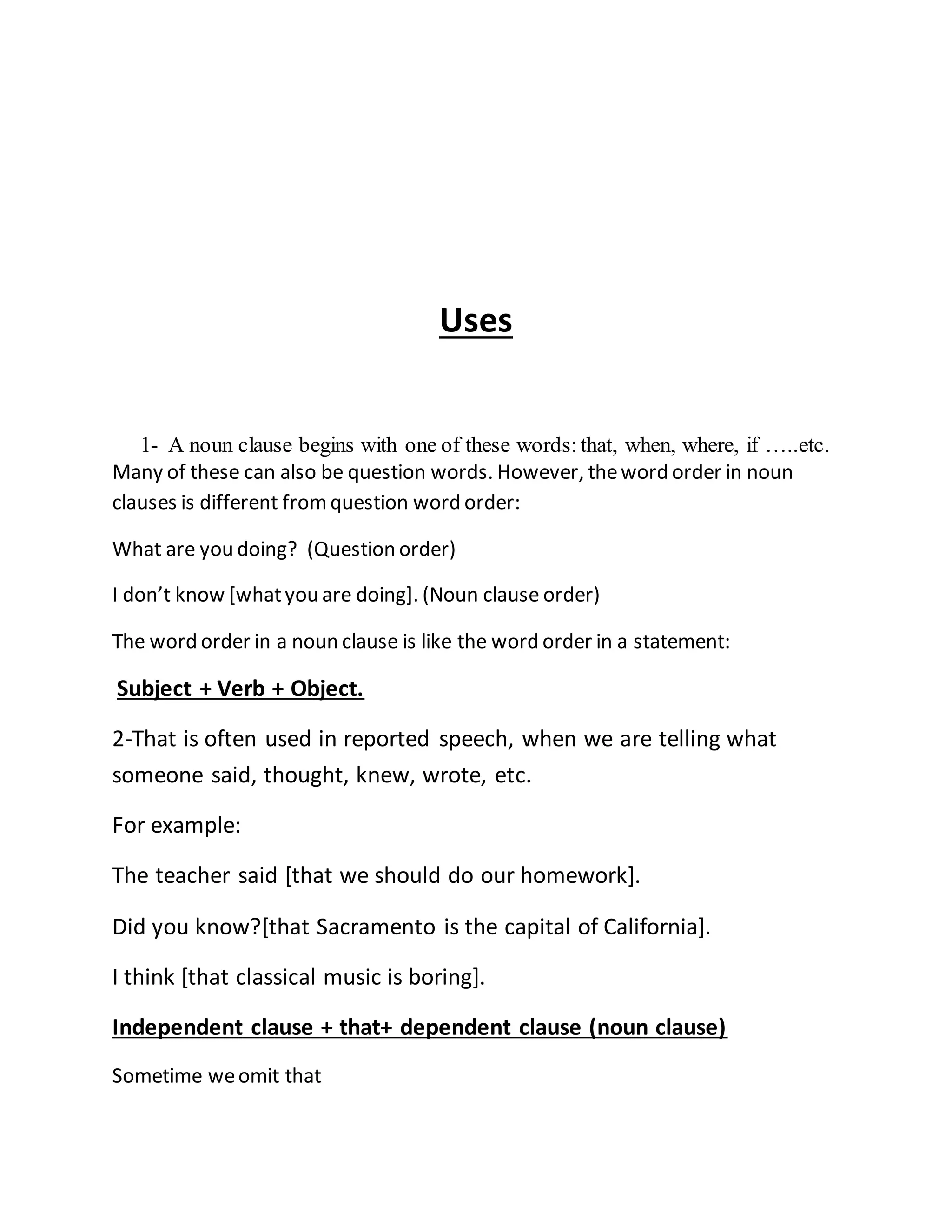 Forms and uses of noun clauses | DOCX