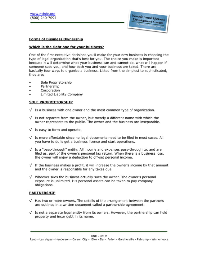 Forms of Business Ownership | PDF