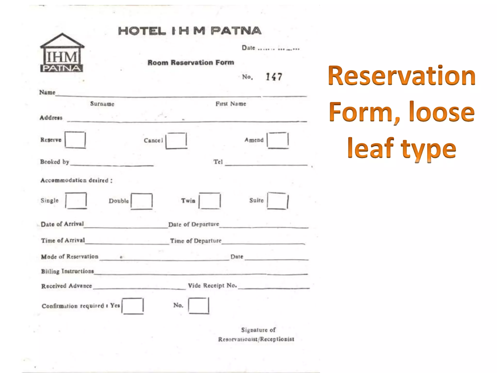 Forms & documents used in Hotel Front Office | PPTX