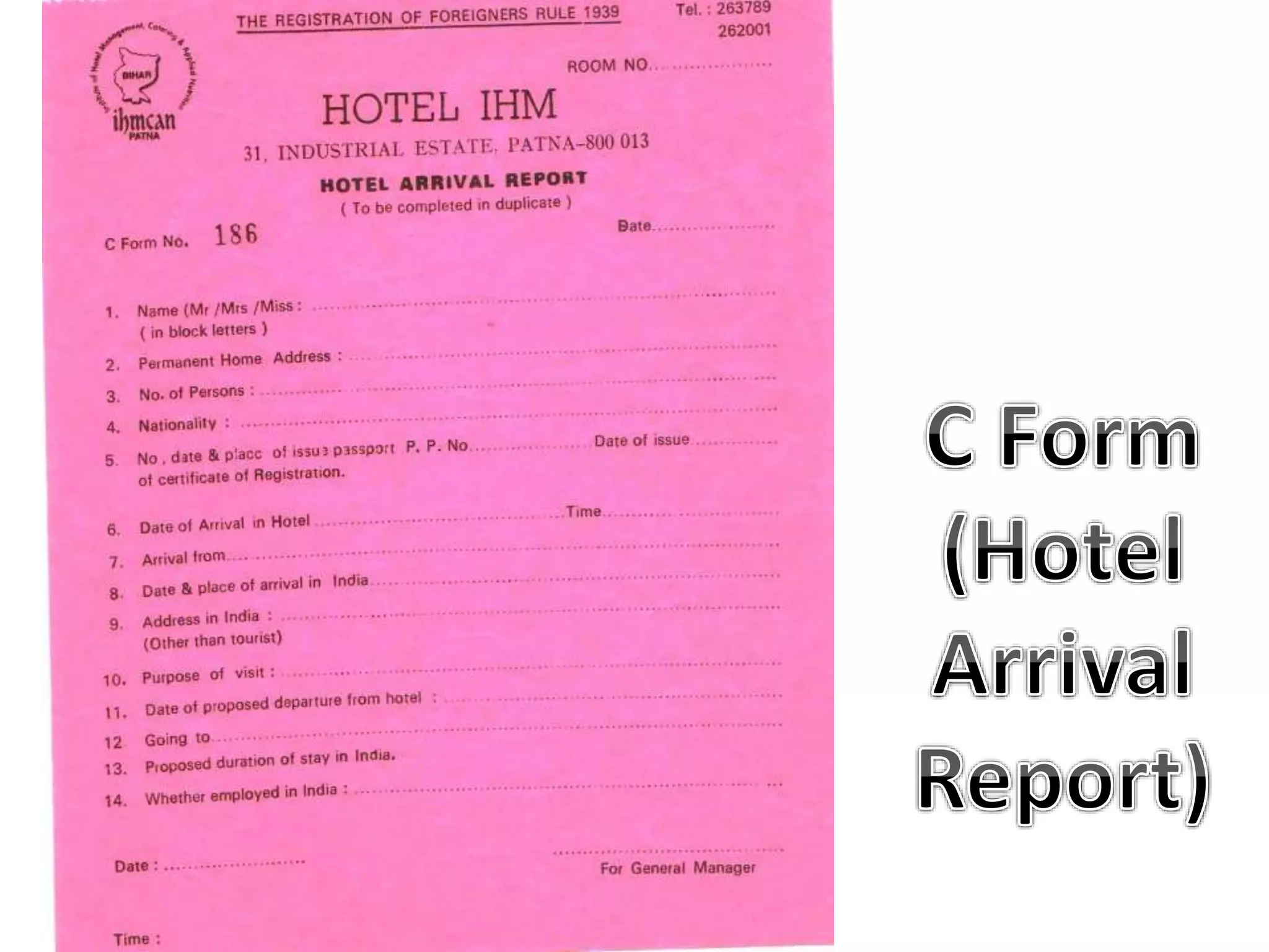 Forms & documents used in Hotel Front Office | PPTX